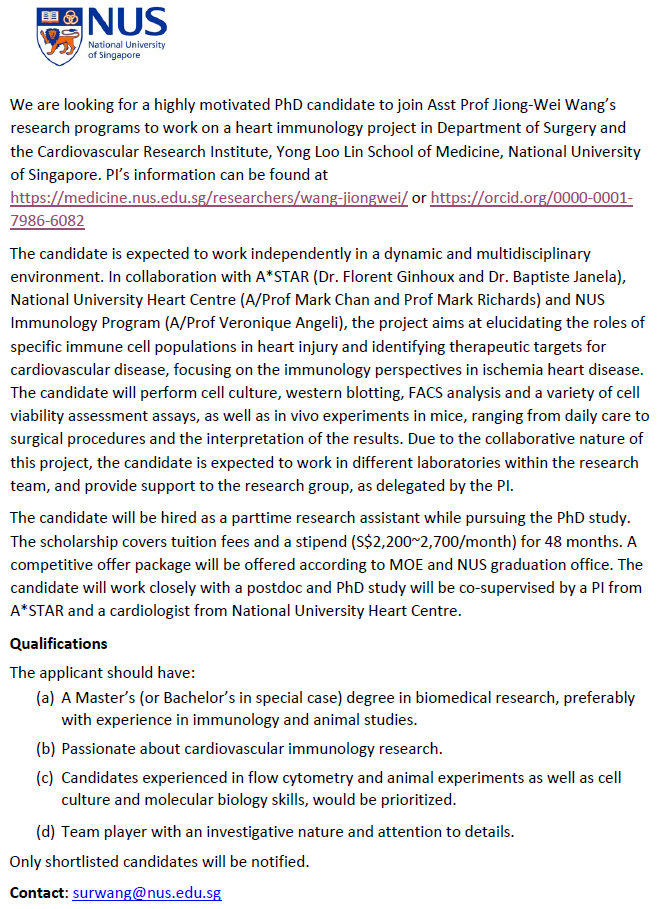 PhD on Heart Immunology – The Wang Lab